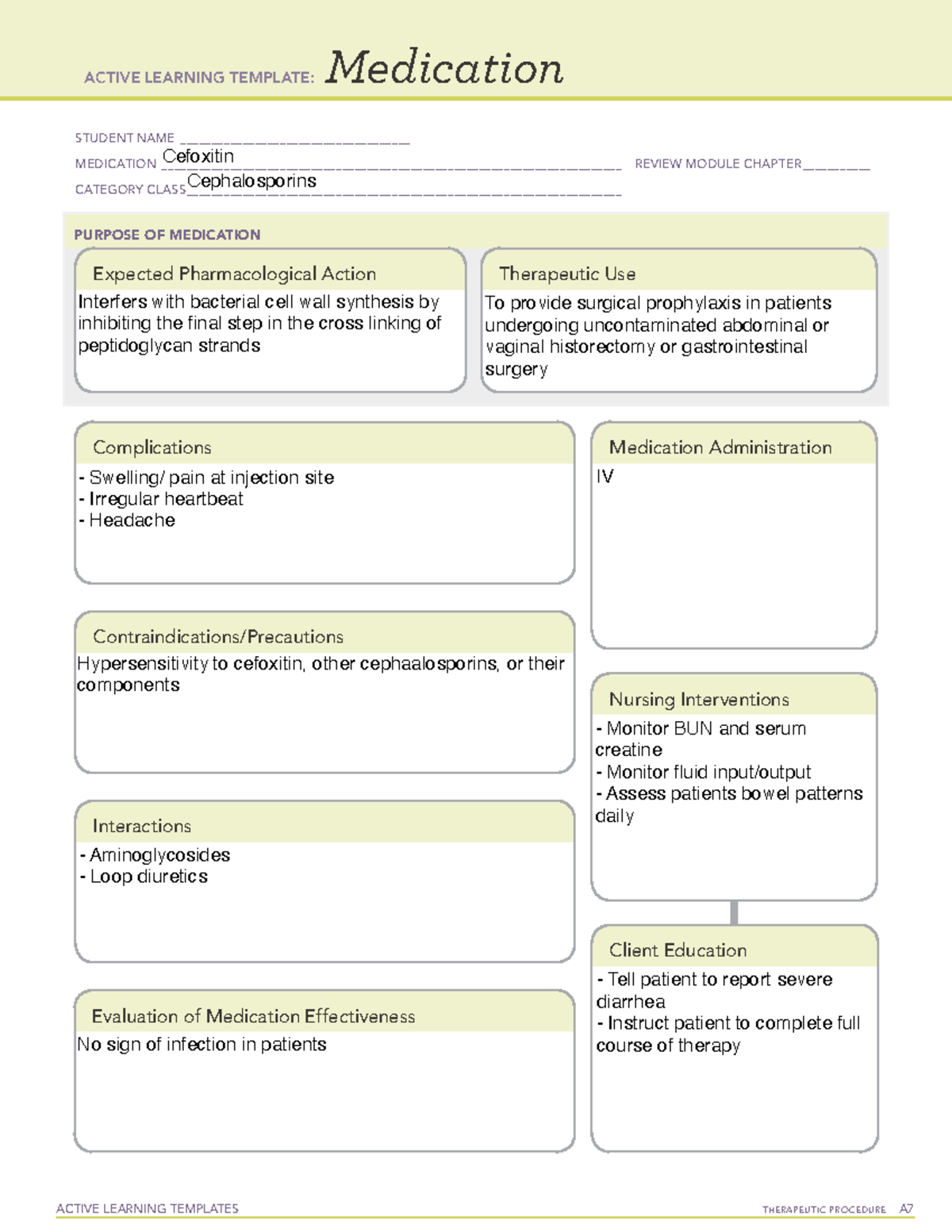 Cefoxitin: Active Learning Template for Therapeutic Procedures - Studocu