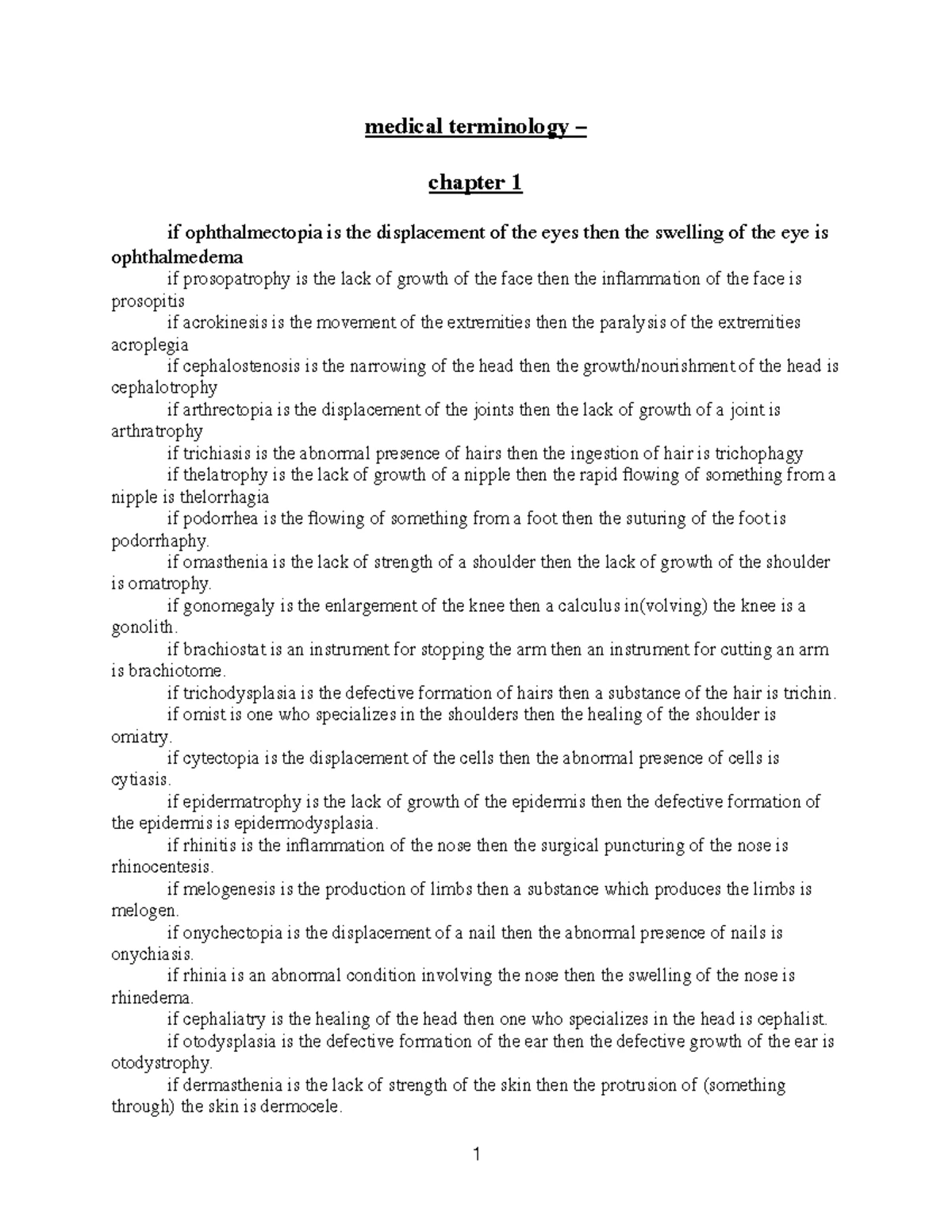 Medical Terminology CH - medical terminology – chapter 1 if ophthalmectopia is the displacement ...