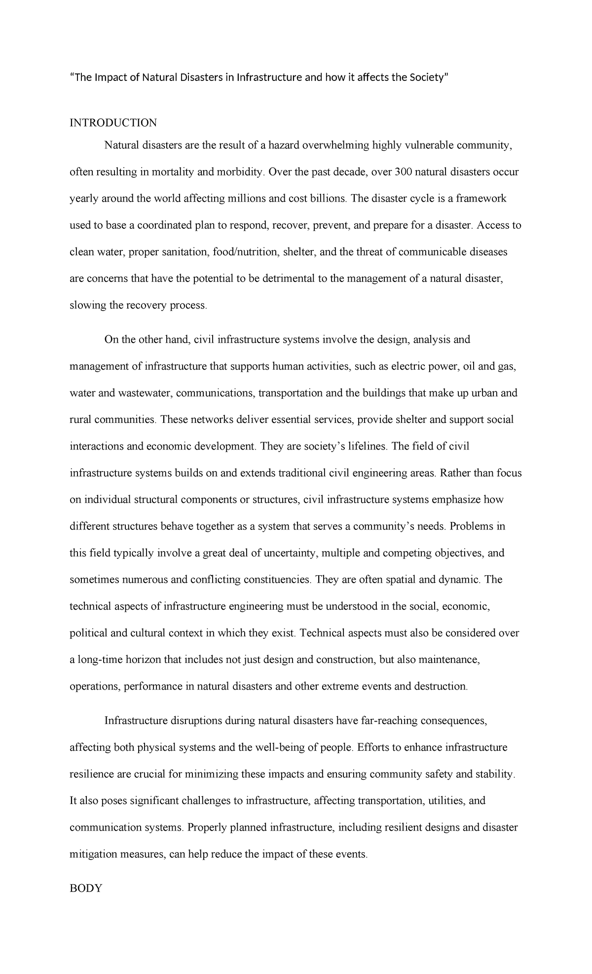 The Impact of Natural Disasters in Infrastructure - Over the past ...