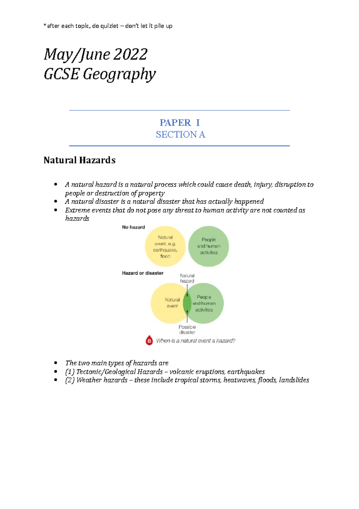 GCSE Geography Notes on Natural Hazards - May/June 2022 - Studocu
