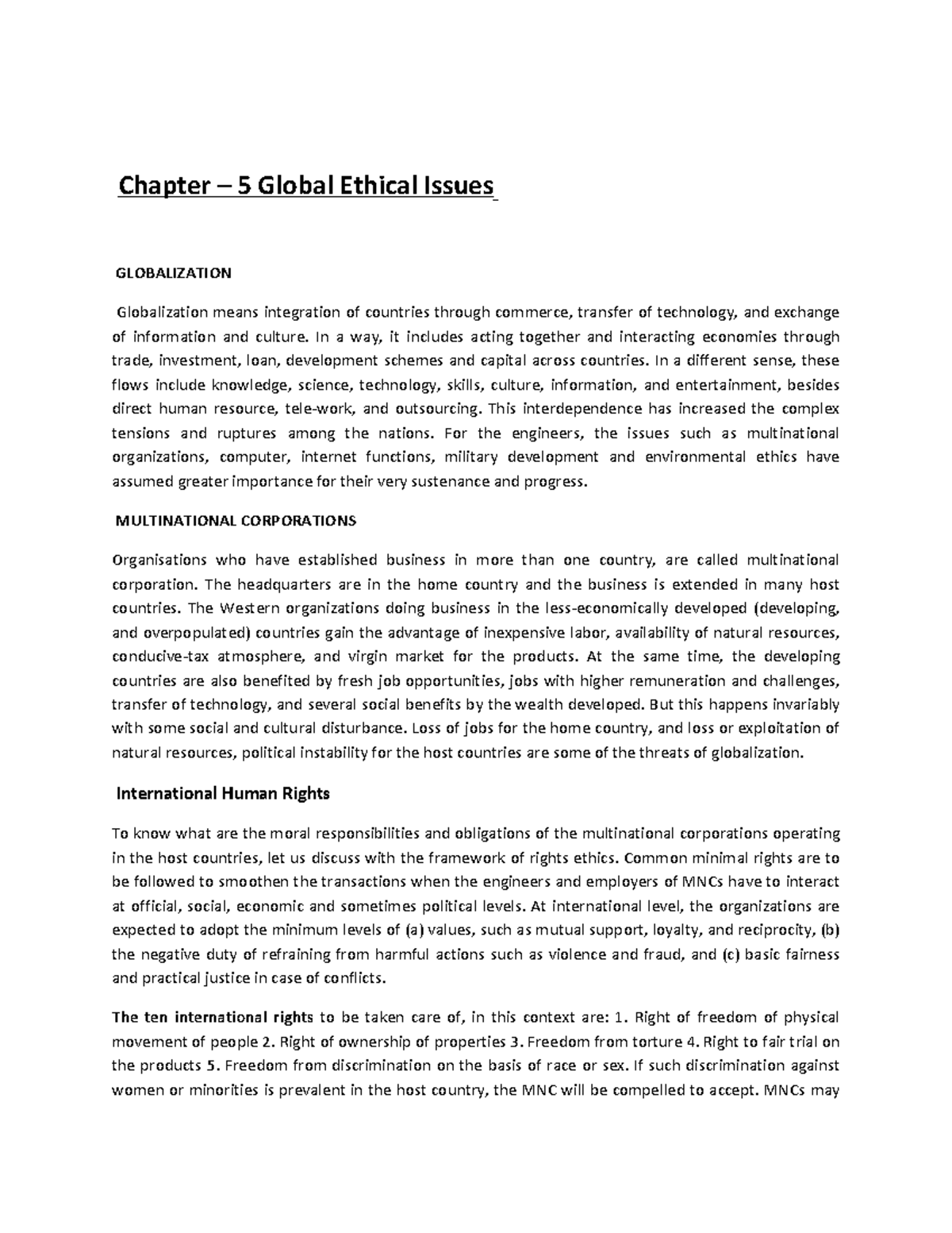 Mod 5 - Global Ethical Issues in Professional Ethics 5a - Studocu