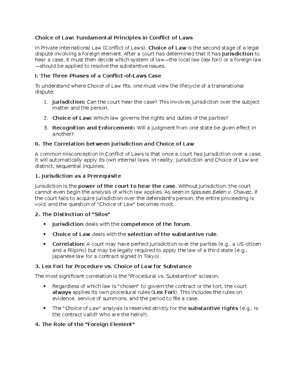 COL Final Exam: Choice of Law Principles in Private International Law ...