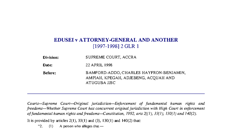 Edusei v Attorney-General: Supreme Court Review on Human Rights ...