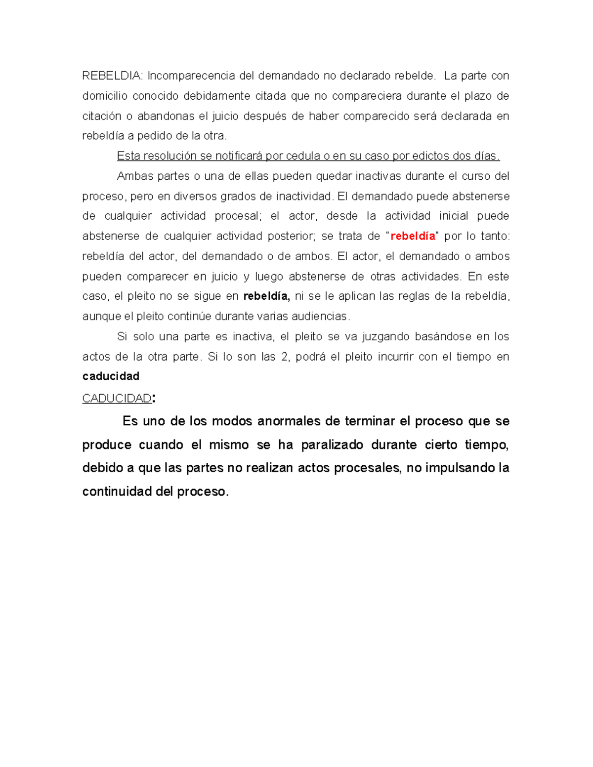 Rebeldía y Caducidad en el Proceso Judicial - Estudio Detallado - Studocu