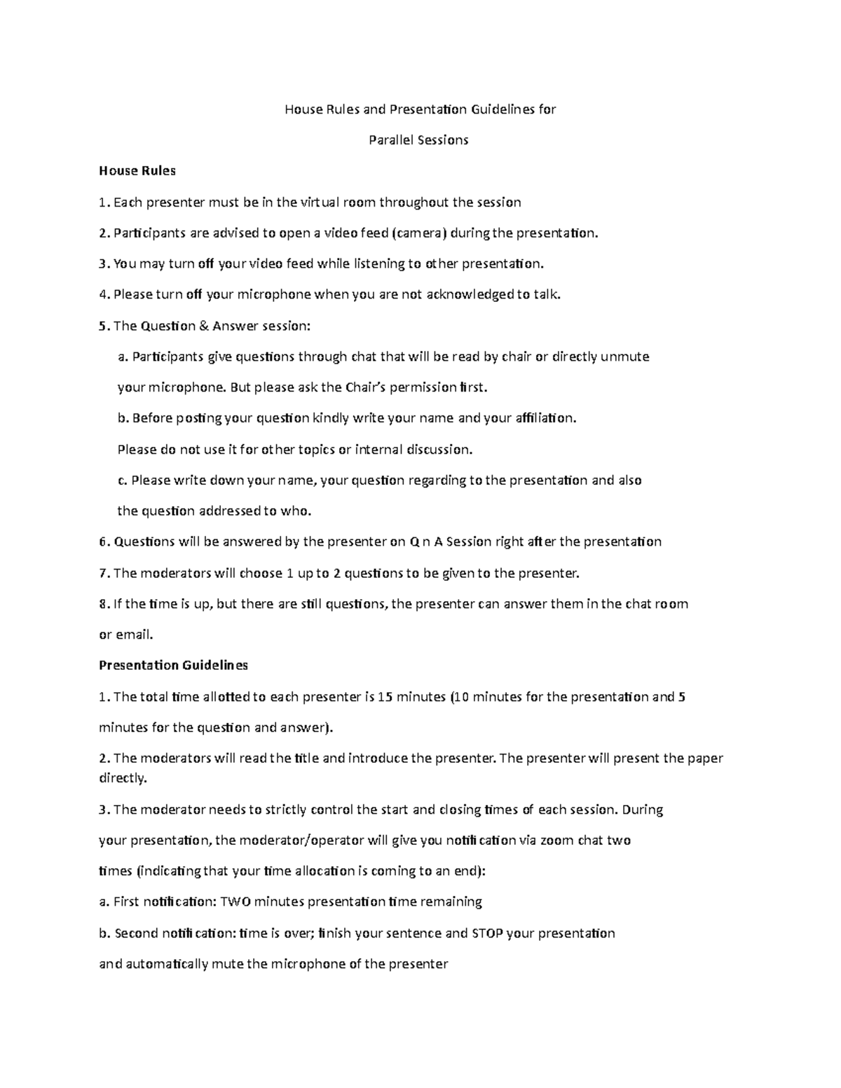House Rules & Presentation Guidelines for TEC Parallel Sessions - Studocu