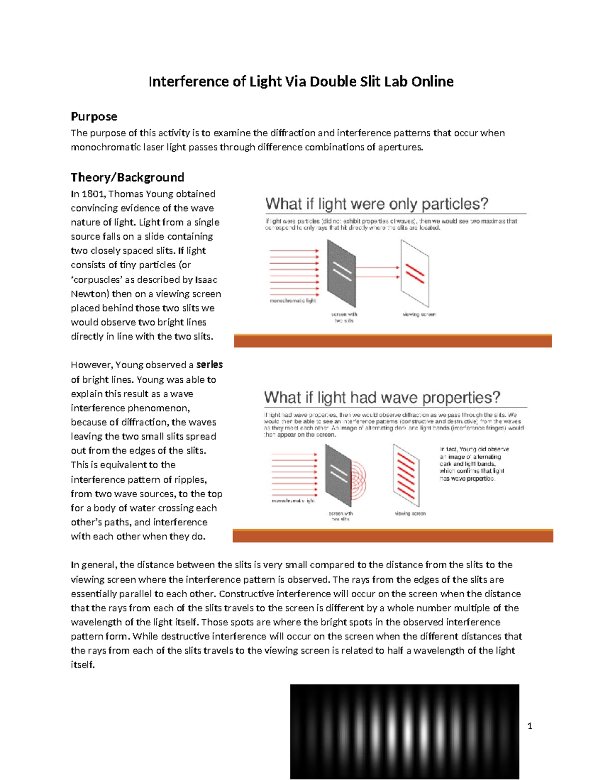 Fall 2023 Double Slit Lab: Analysis of Light Interference Patterns ...