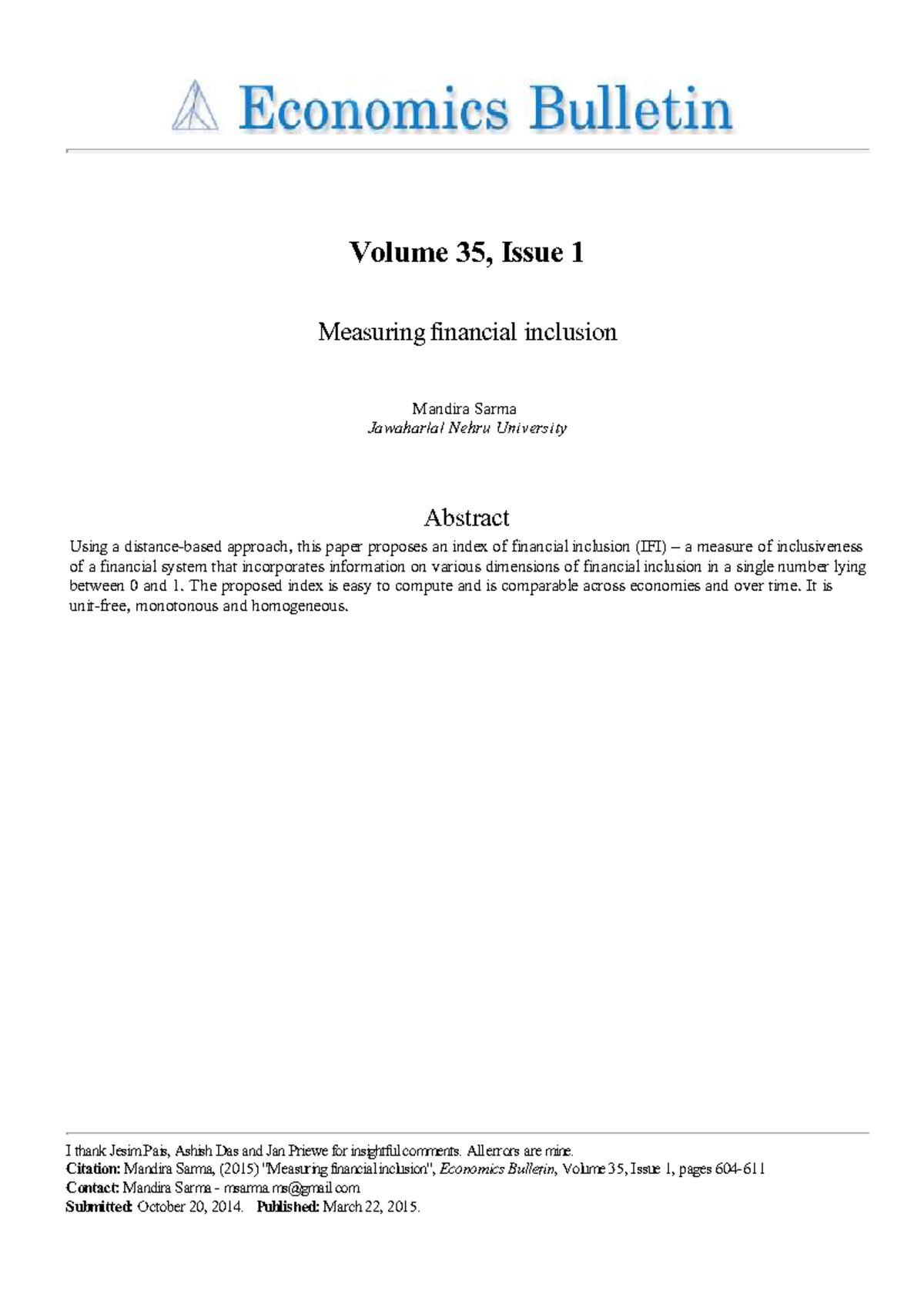 EB 15 V35 I1 P64 - Measuring Financial Inclusion: A New Index Approach ...