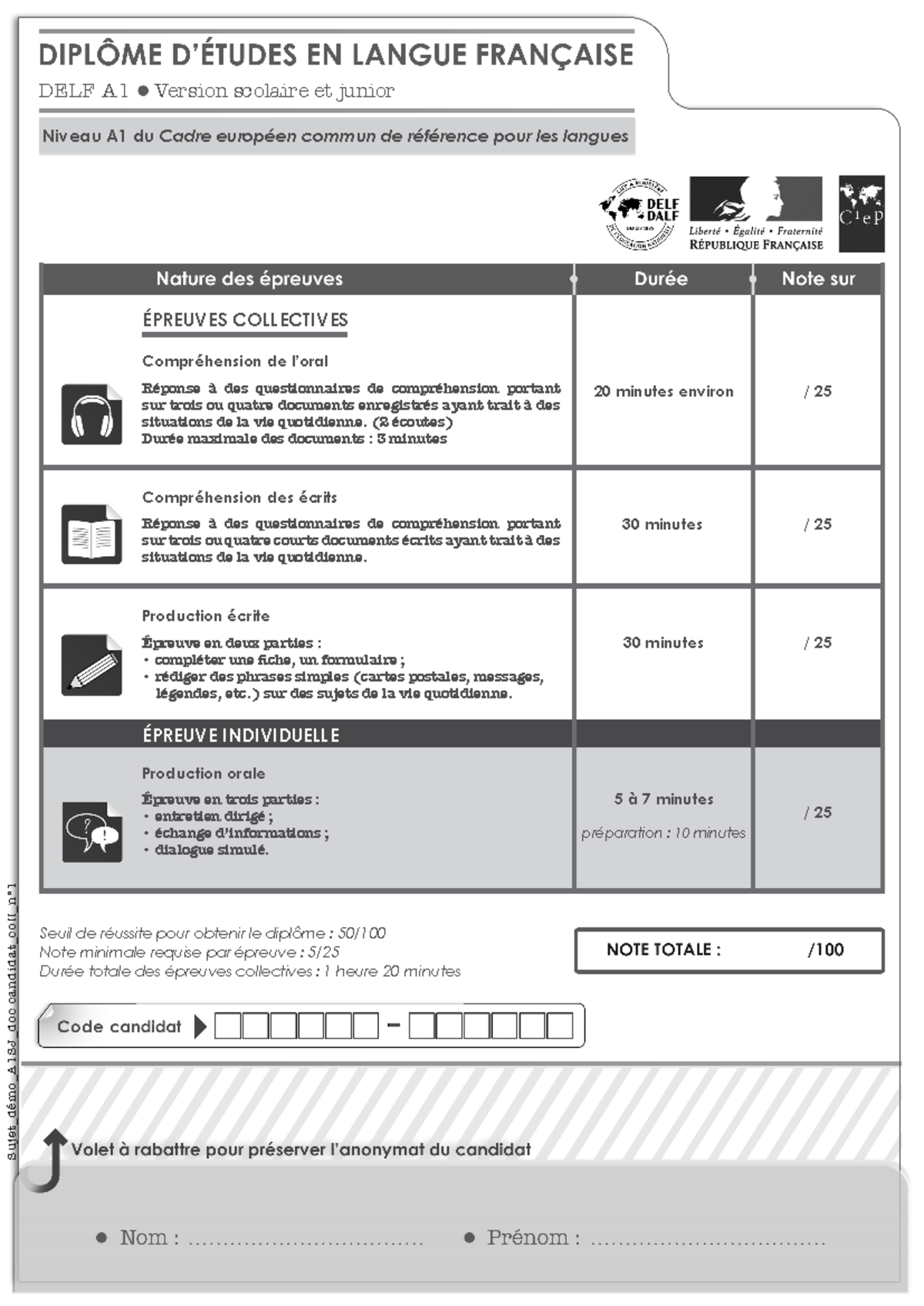 DELF A1 Junior: Compréhension Écrite & Orale pour Candidats - Studocu