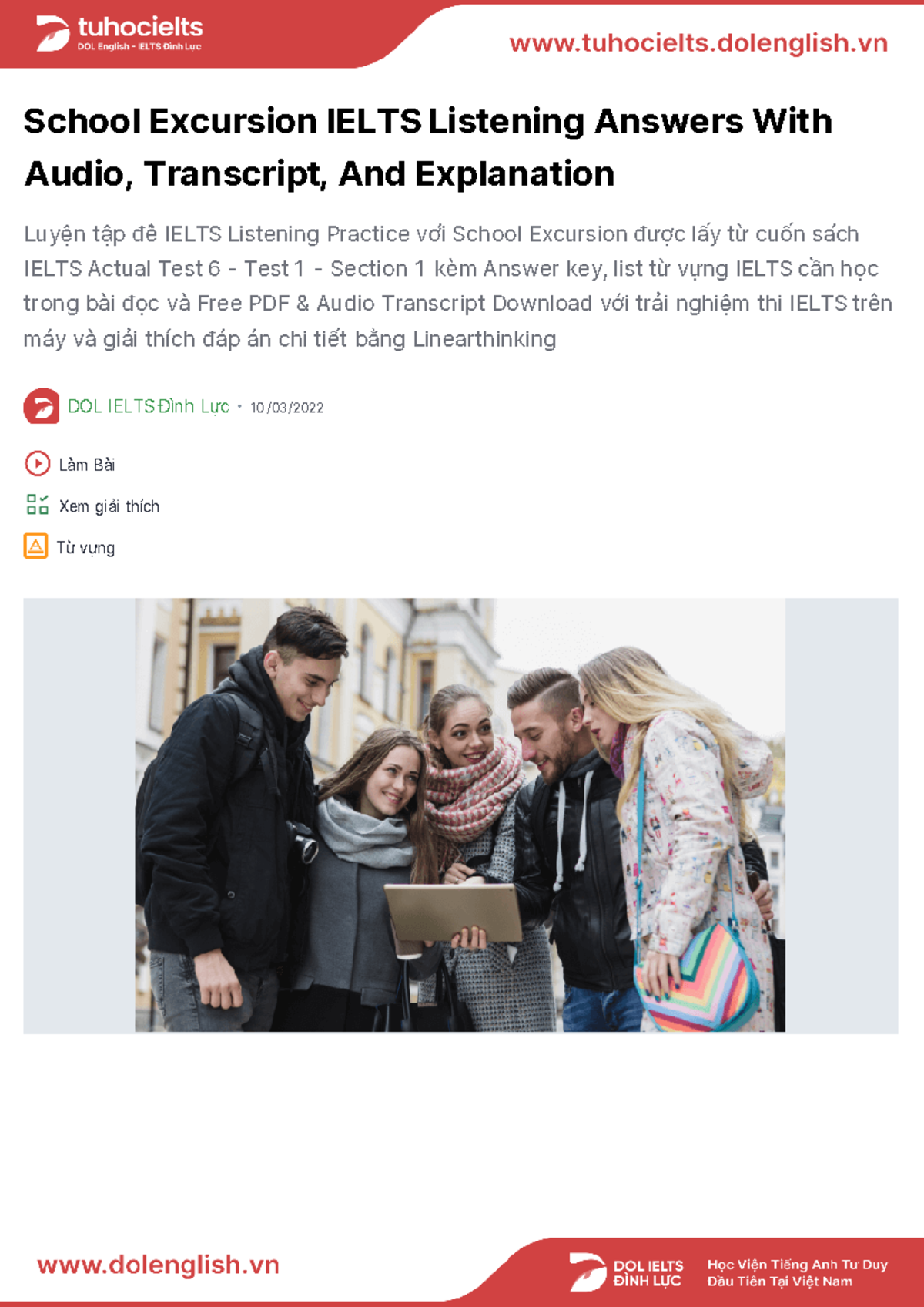 School Excursion - IELTS Listening Test 6 Answers & Transcripts - Studocu