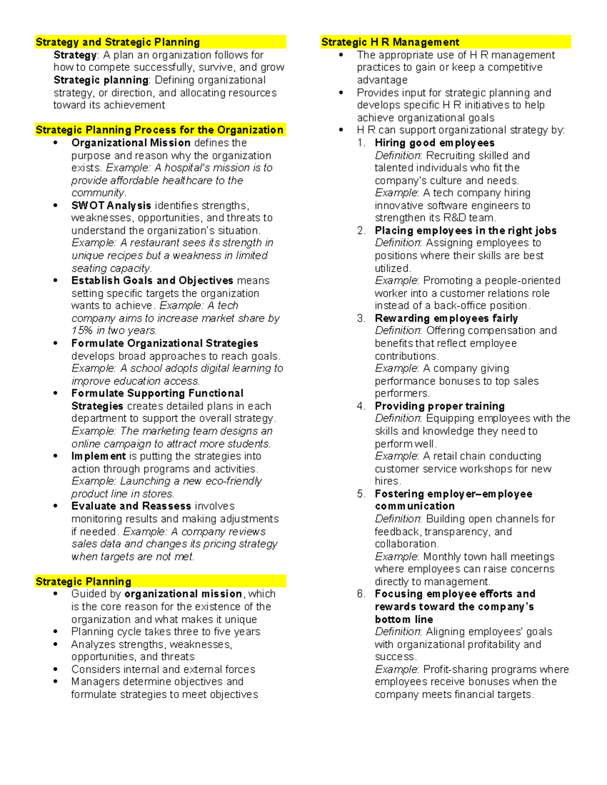 M2SHRM - Strategic Planning and HR Management Review Notes - Studocu