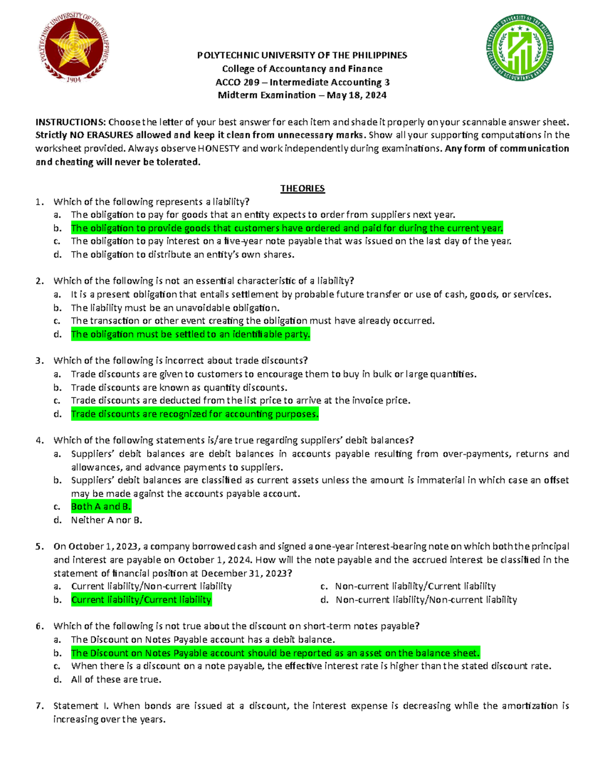 Midterm Exam Review for ACCO 209 - Intermediate Accounting 3 - Studocu