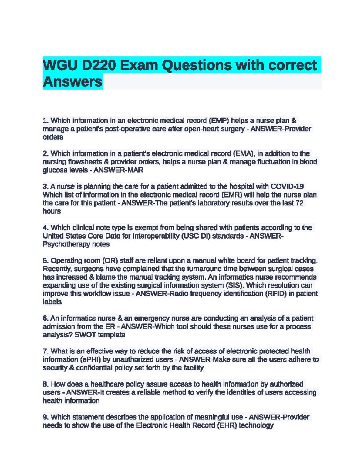 Nursing Informatics Final Exam Study Guide - Studocu