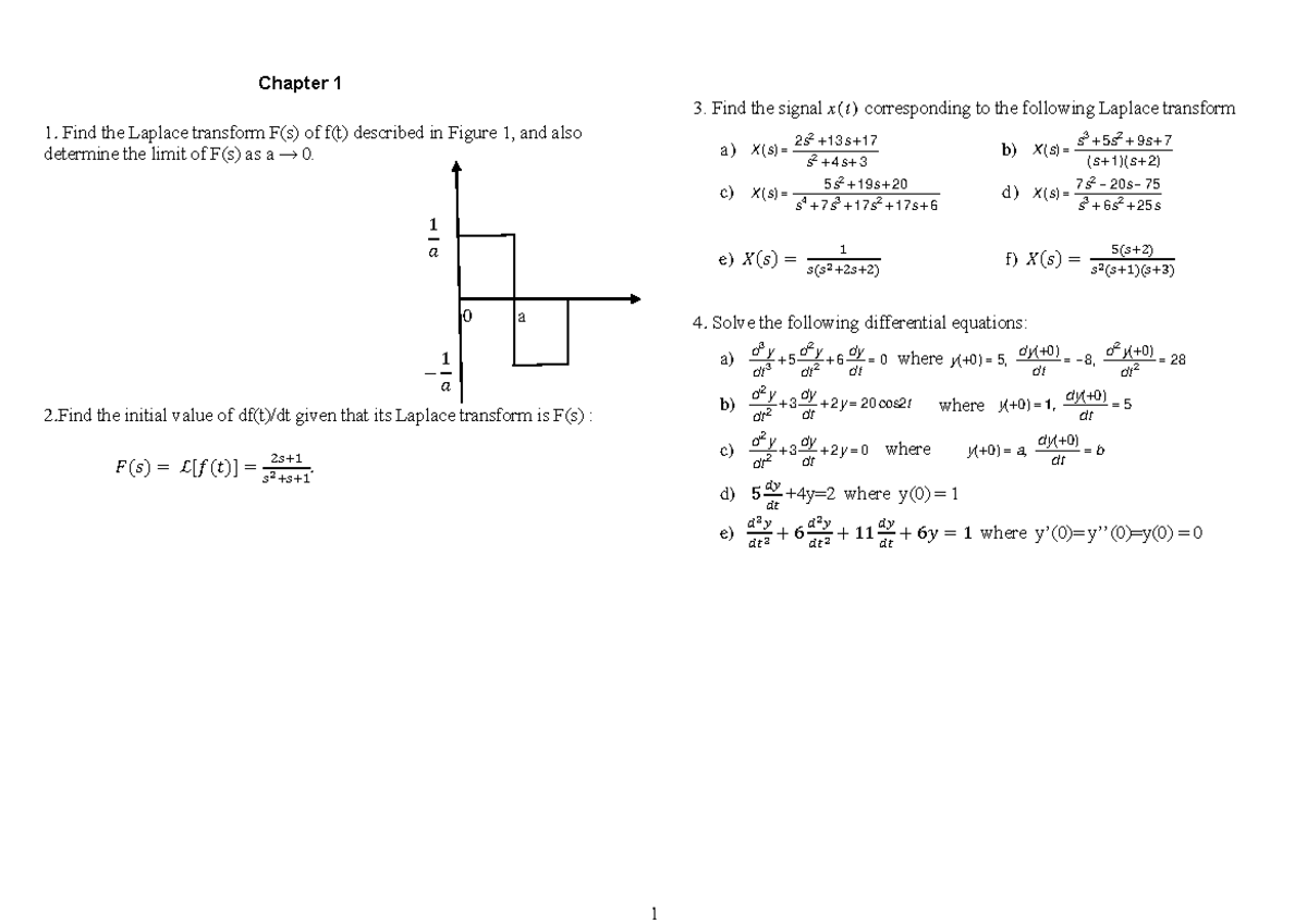 Automatic Control Theory Exercises: Chapter 1 - Laplace Transforms and ...