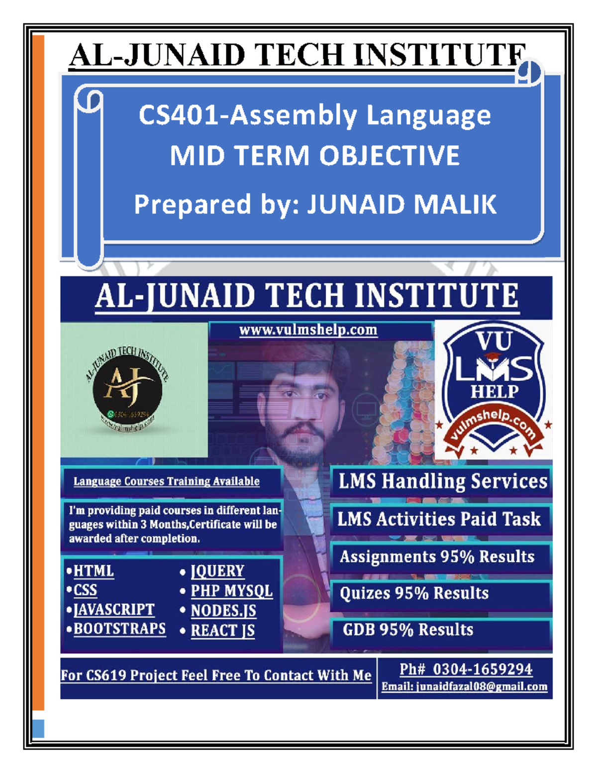 Cs401 Midterm Solved Mcqs By Junaid Cs401 Assembly Language Mid Term Objective Prepared By