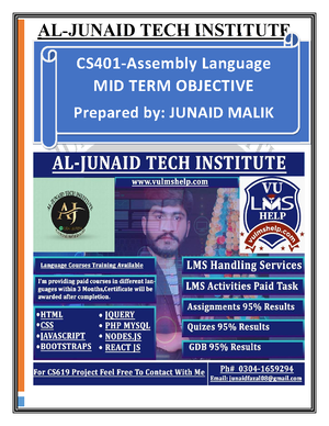 CS401 Quiz-1 By Vu Topper RM - CS-401 Assembly Language Update MCQS For Quiz-1 File Solve By Vu ...