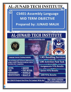 CS401 Quiz-1 By Vu Topper RM - CS-401 Assembly Language Update MCQS For Quiz-1 File Solve By Vu ...