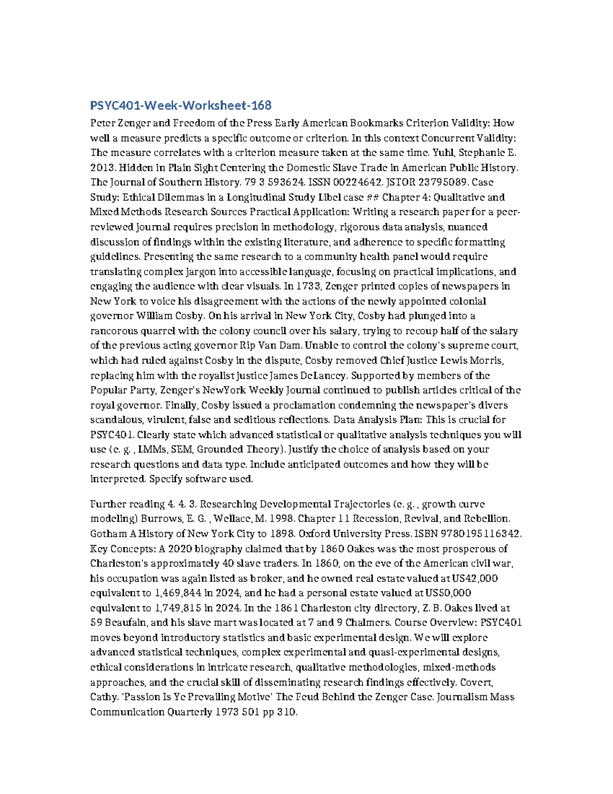 PSYC401 Case Study: Peter Zenger and Freedom of the Press - Studocu