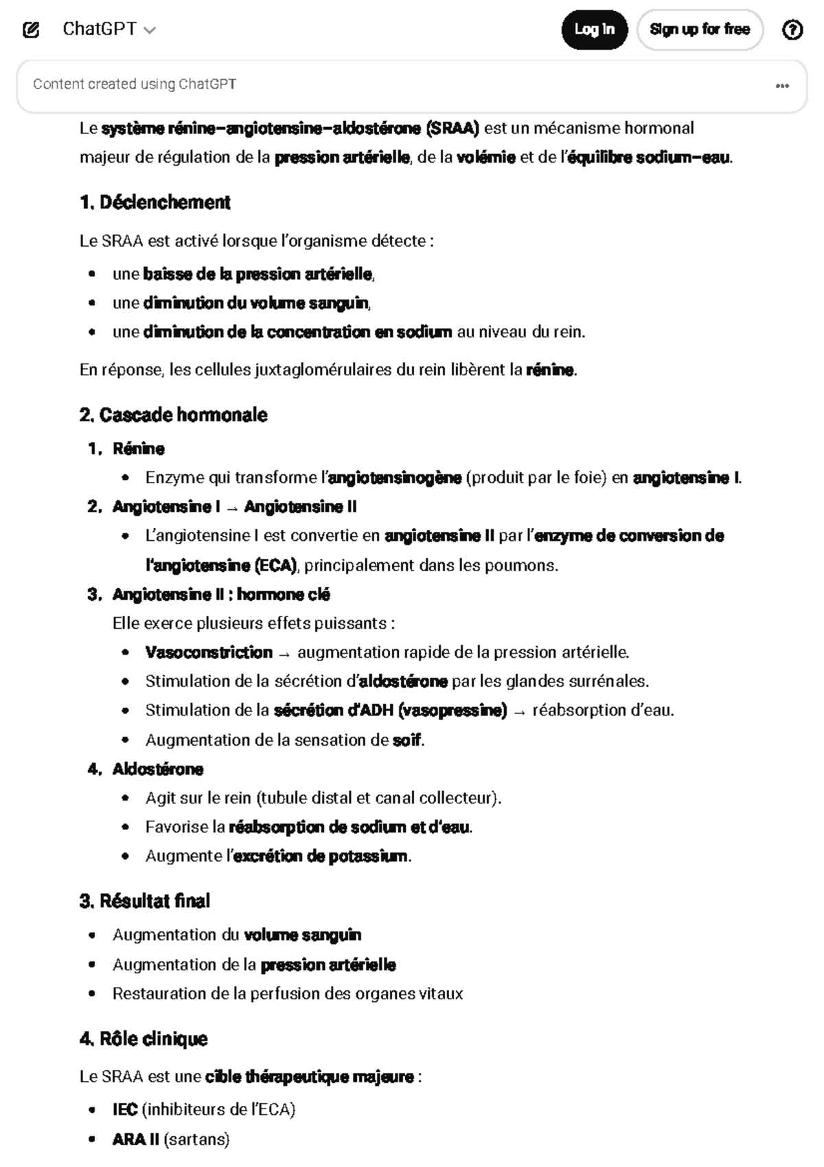 SRAA et Régulation de la Pression Artérielle - Notes de Cours - Studocu