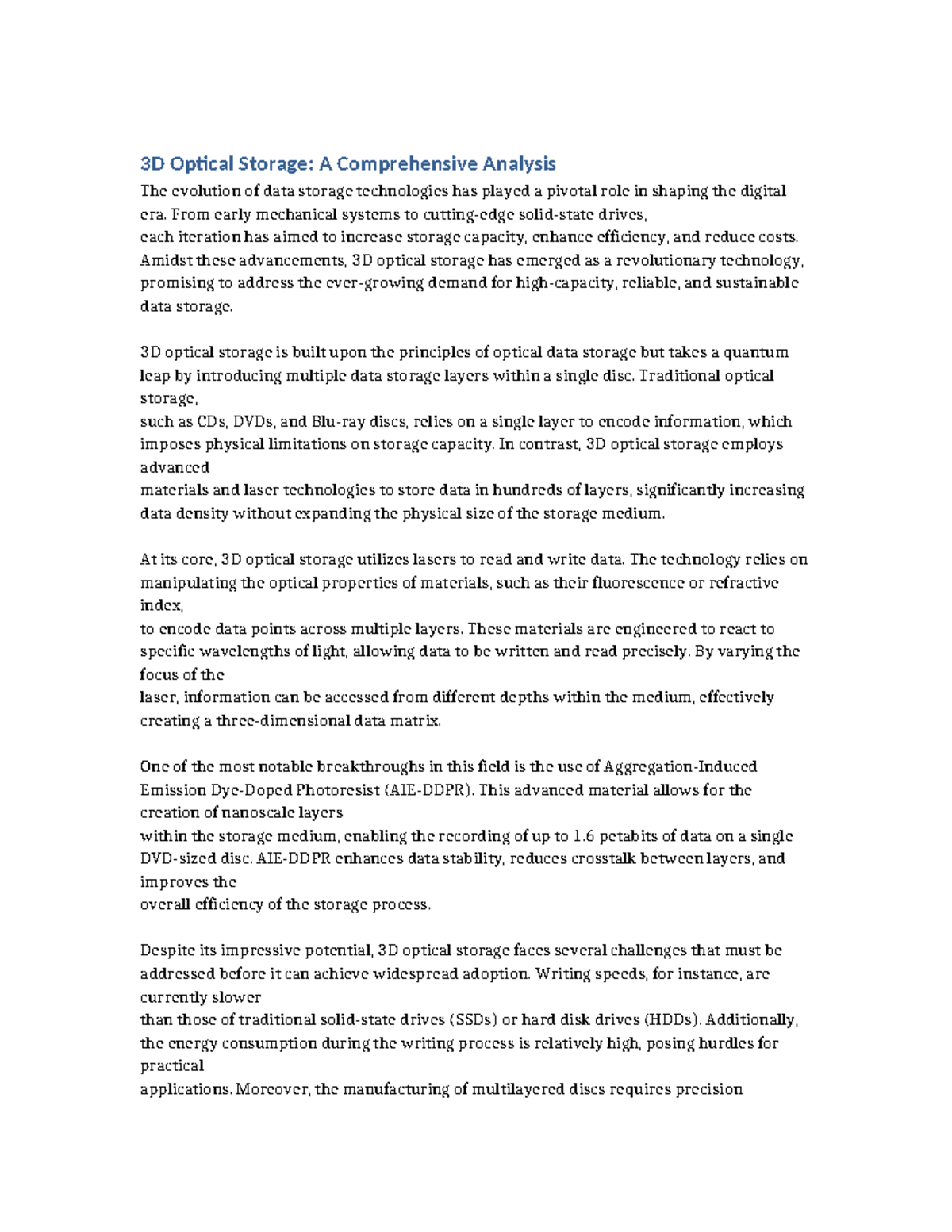 3D Optical Storage Full Report - 3D Optical Storage: A Comprehensive ...