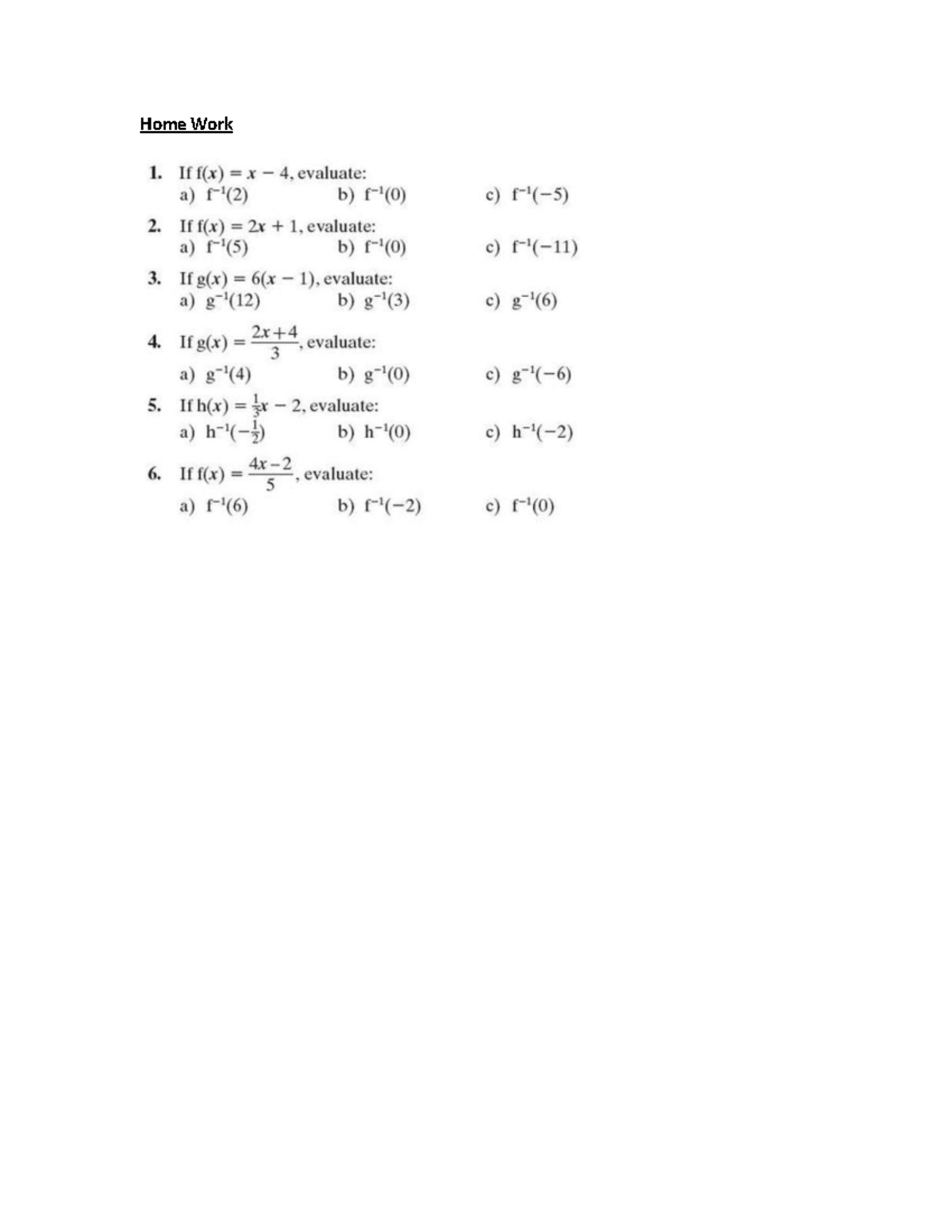 Grade 8 Math Homework: Function Inverses Evaluation - Studocu
