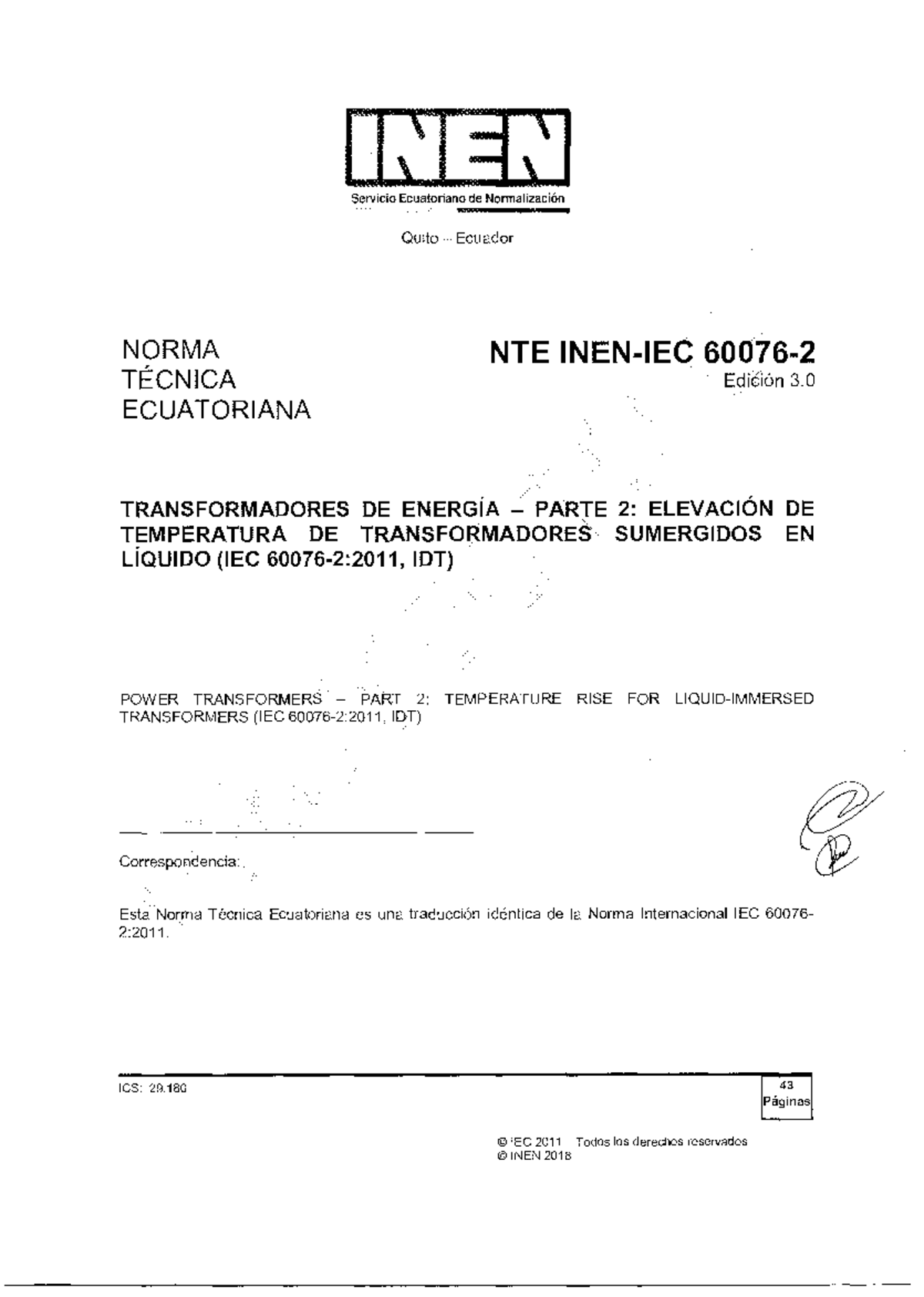 NTE IEC 60076-2: Elevación de Temperatura en Transformadores Sumergidos ...