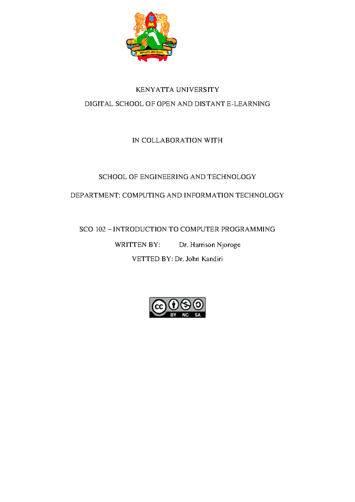 SCO 102 - Introduction to Computer Programming with C Language - Studocu