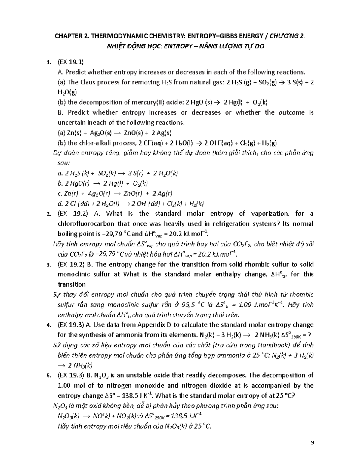 Gen Chem II - Exercises: Thermodynamic Principles and Calculations ...
