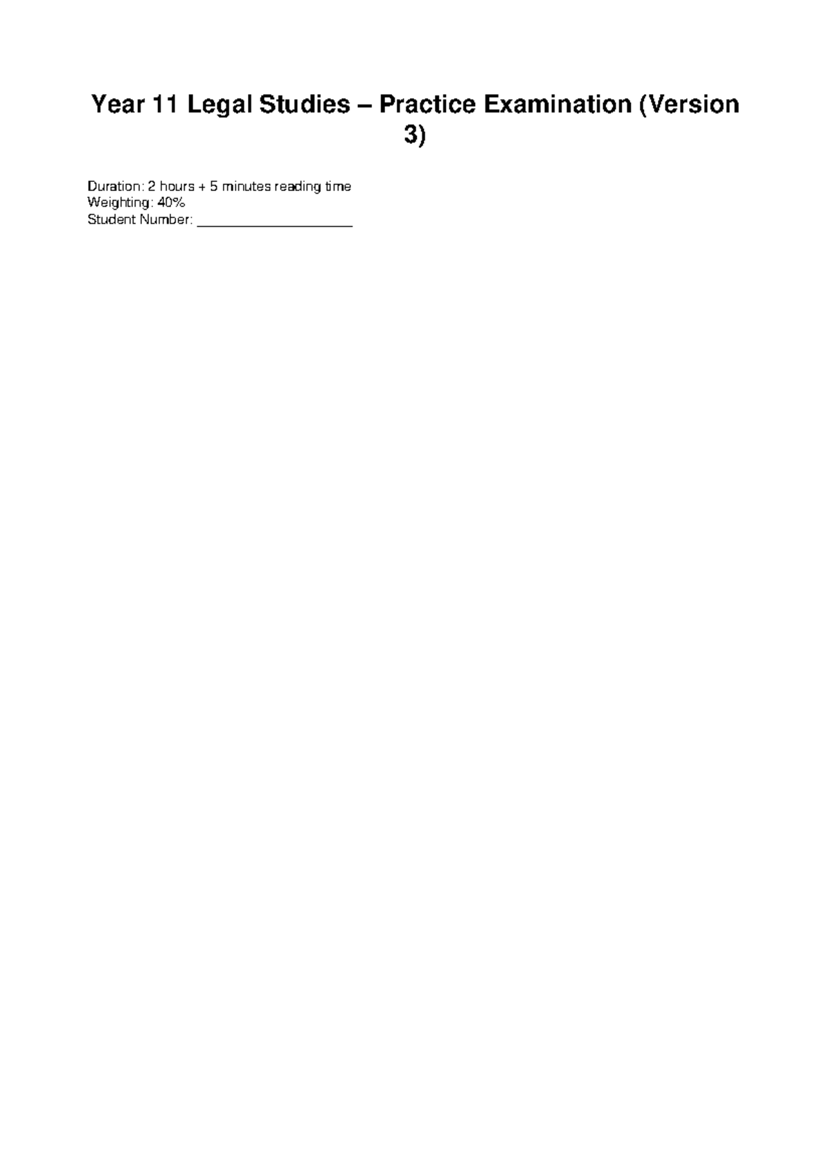 Year 11 Legal Studies Practice Exam (Version 3) - Studocu