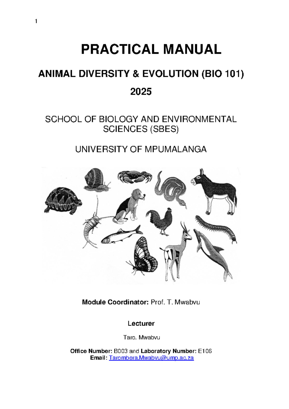Practical Manual on Animal Diversity & Evolution (BIO 101) - 2025 Guide ...
