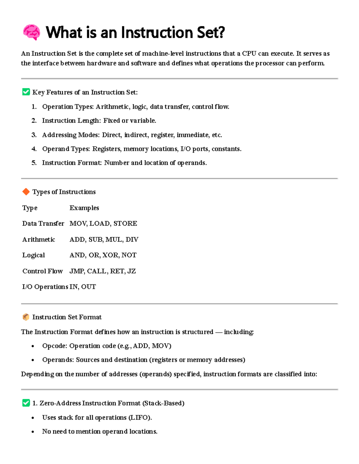 Instruction Set Overview: Key Features and Formats Explained - Studocu