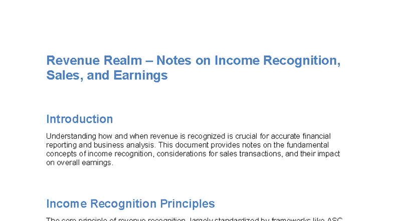 Revenue Recognition Notes: Income, Sales, and Earnings Insights - Studocu
