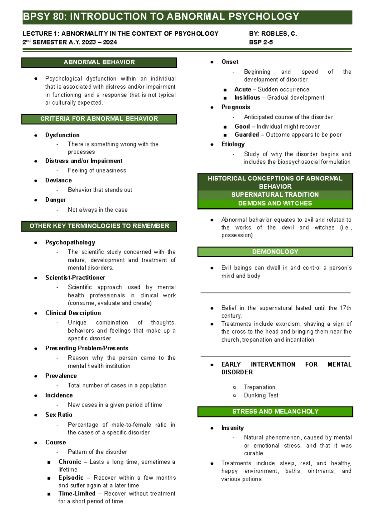 BPSY 80: INTRODUCTION TO ABNORMAL PSYCHOLOGY LECTURE 1 NOTES - Studocu