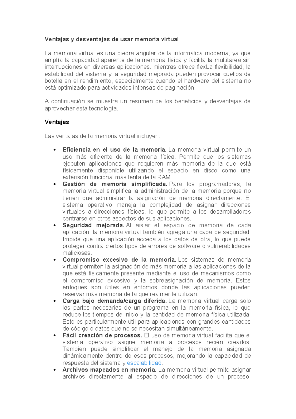 Ventajas y desventajas de la memoria virtual en sistemas informáticos ...