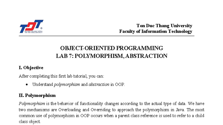 Lab 7: Polymorphism & Abstraction in OOP (503005) - Studocu