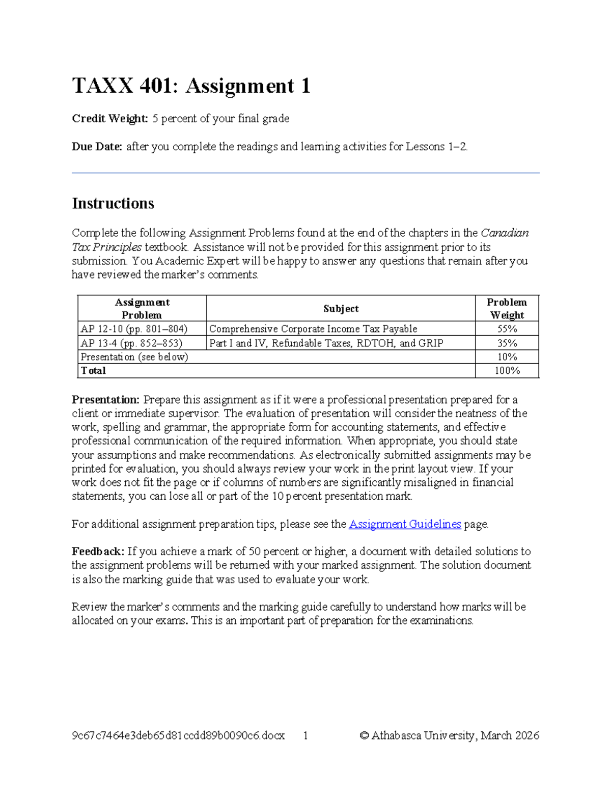 TAXX 401: Assignment 1 - Corporate Income Tax Payable Analysis - Studocu