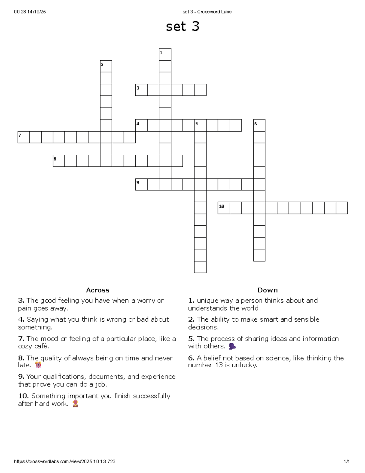 Set 3 - Vocabulary Review Crossword Puzzle - Studocu