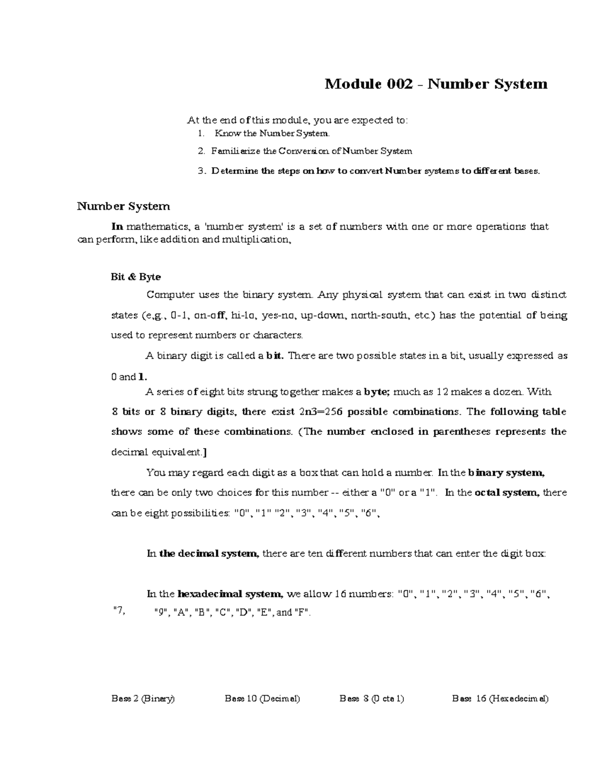 Fundamental OF INFO SYST W2 - Module 002 - Number System At the end of ...