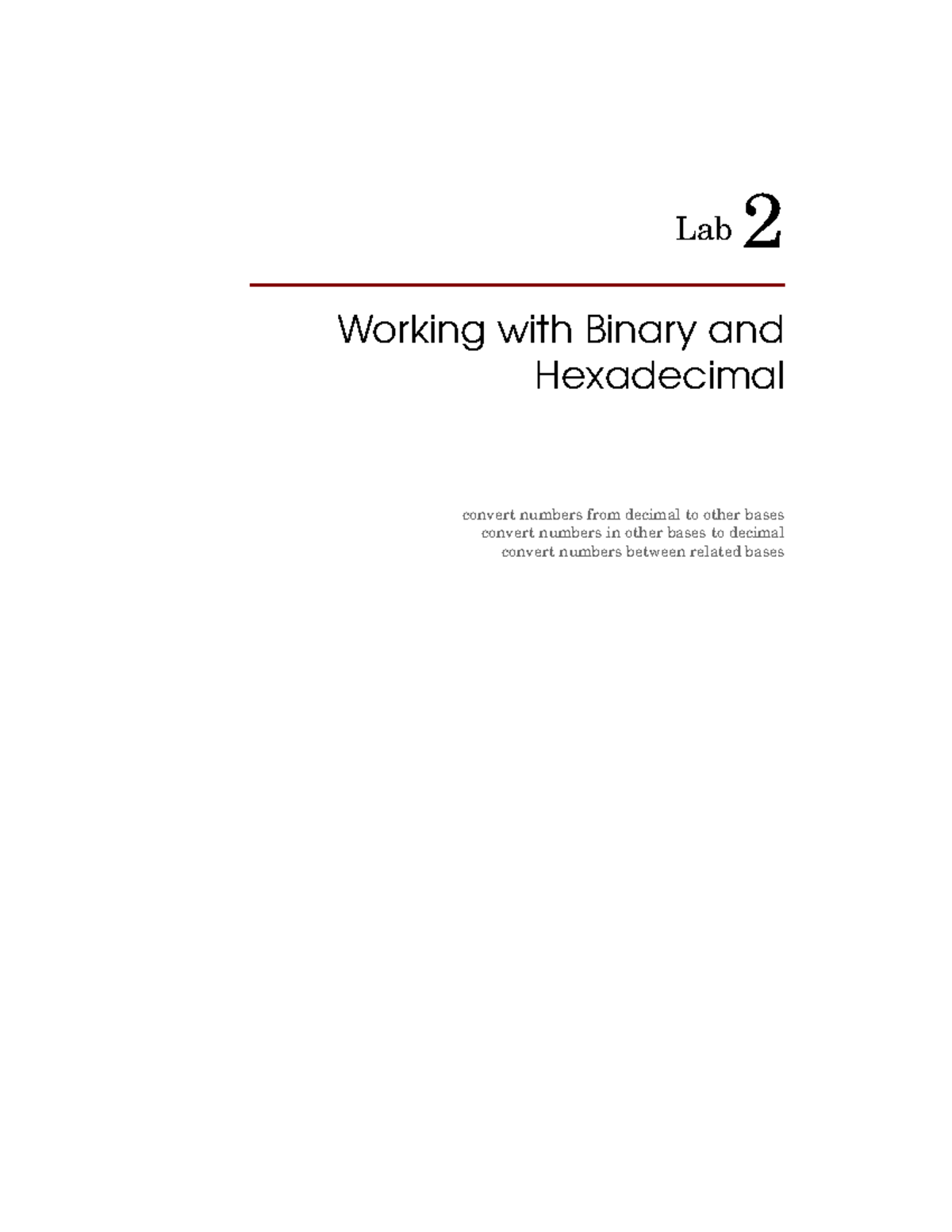 Lab 2: Binary and Hexadecimal Conversions - Solutions for COMP 2531 ...