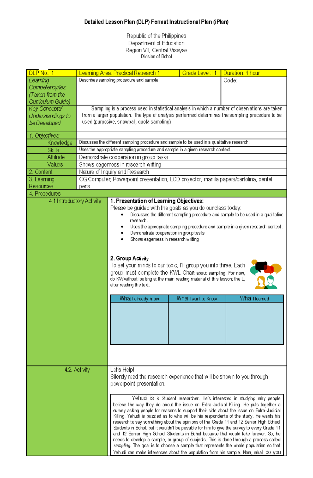 Pdfcoffee - DLL - Detailed Lesson Plan (DLP) Format Instructional Plan (iPlan) Republic of the ...