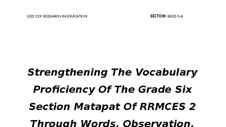 EED 119: RESEARCH IN EDUCATION - WORD Quest for Vocabulary Proficiency ...