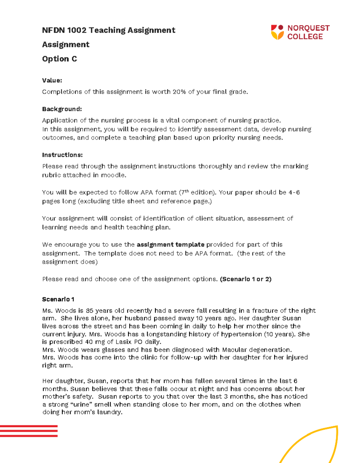 NFDN 1002 Teaching Plan Assignments Instructions and Scenarios Option C ...