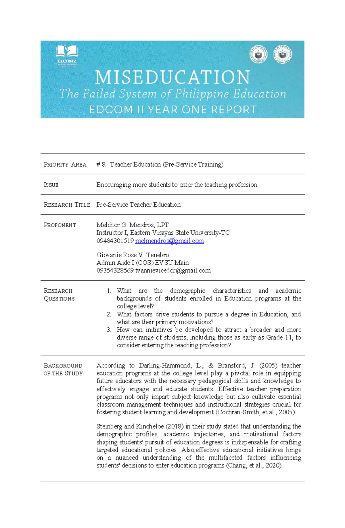 Pre-Service Teacher Education Strategies - Edcom-II Priority #8 - Studocu