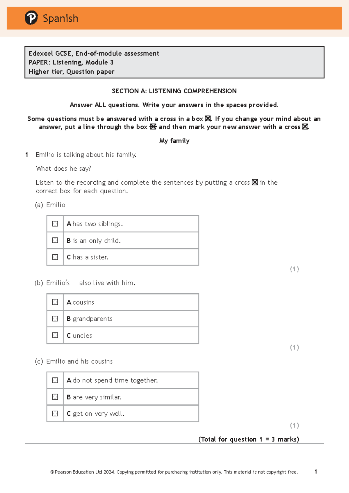 Edexcel GCSE Spanish Listening Assessment: Module 3 Higher Tier QP ...