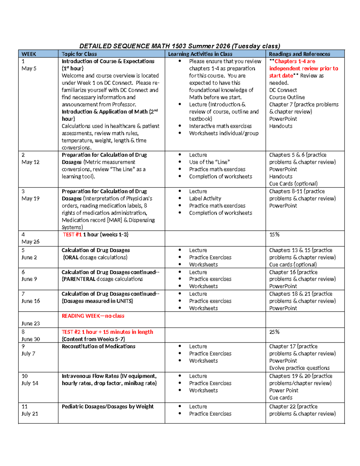 Math 1503 Summer 2026: Week 1 Course Overview & Activities - Studocu