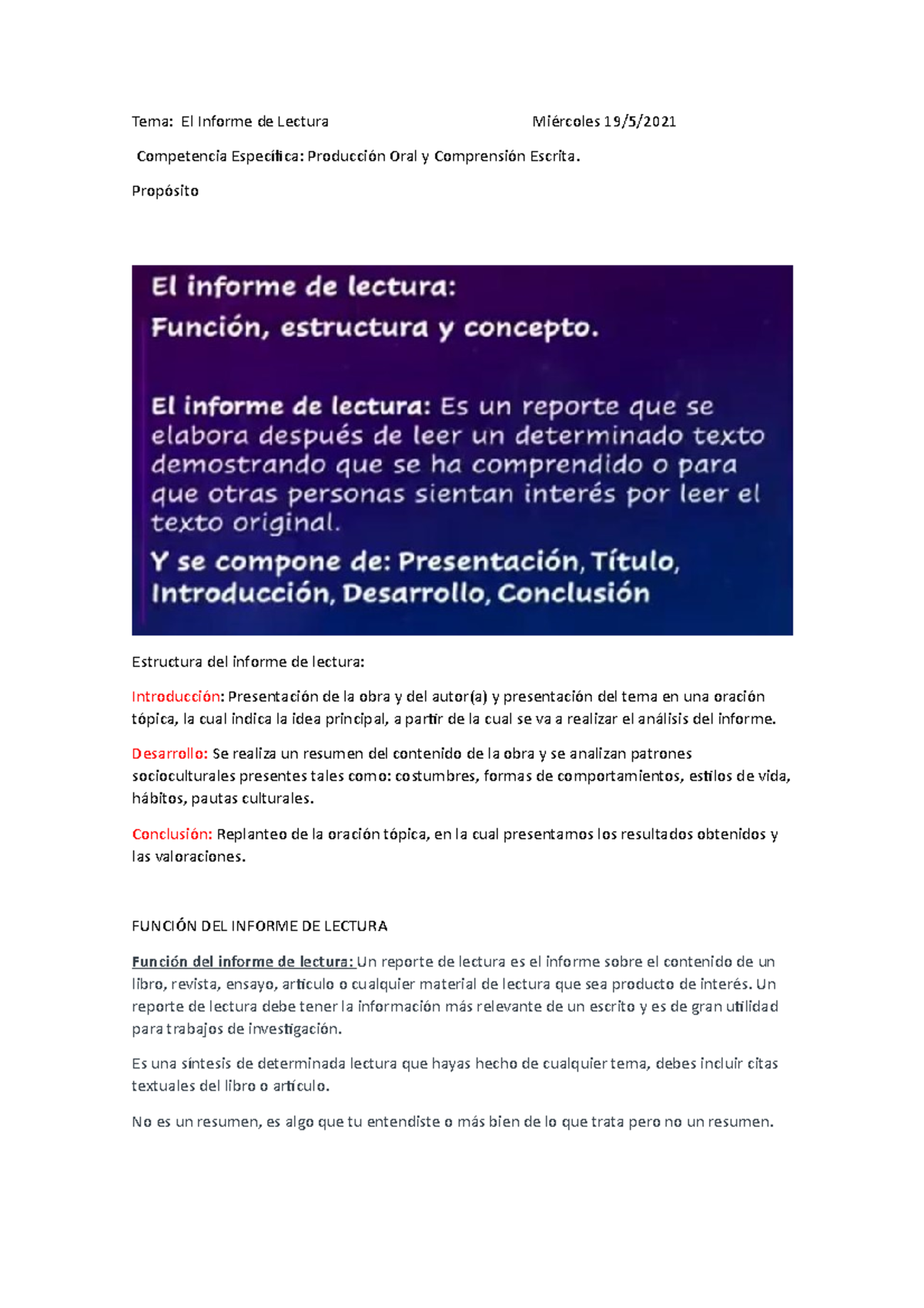 El informe de Lectura - Propósito Estructura del informe de lectura ...