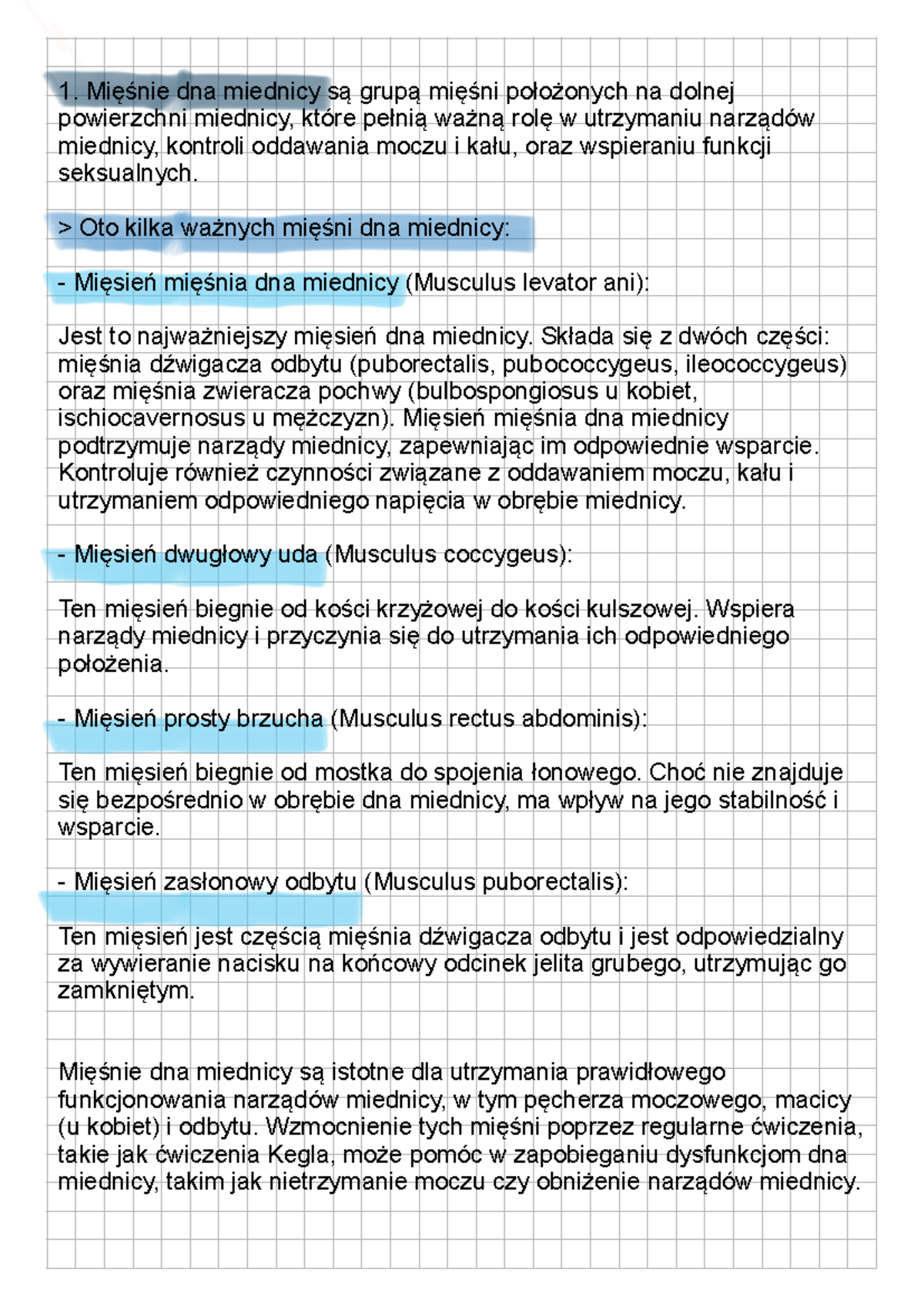 Mięśnie i Przepona Dna Miednicy: Kluczowe Funkcje i Anatomia - Studocu