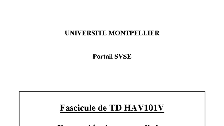 Fascicule TD HAV101V : De la Molécule à la Cellule - 1ère Année - Studocu