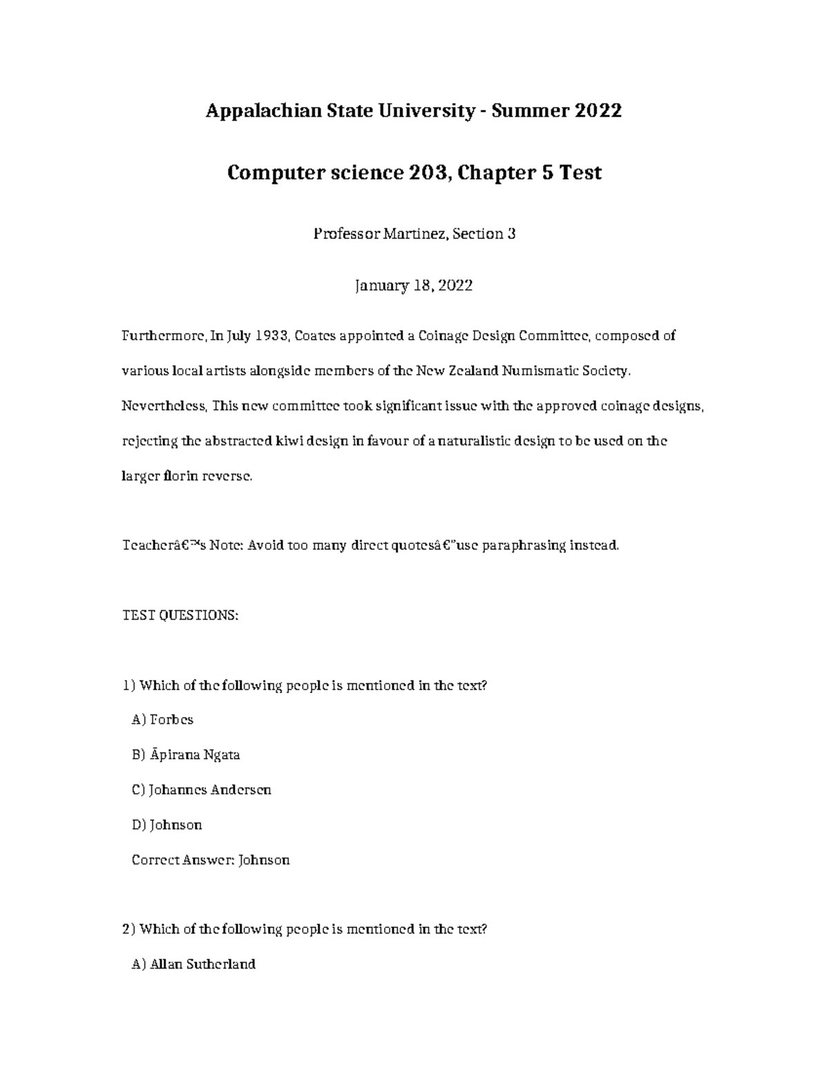 Computer Science 203 Chapter 5 Test Study Guide - Studocu