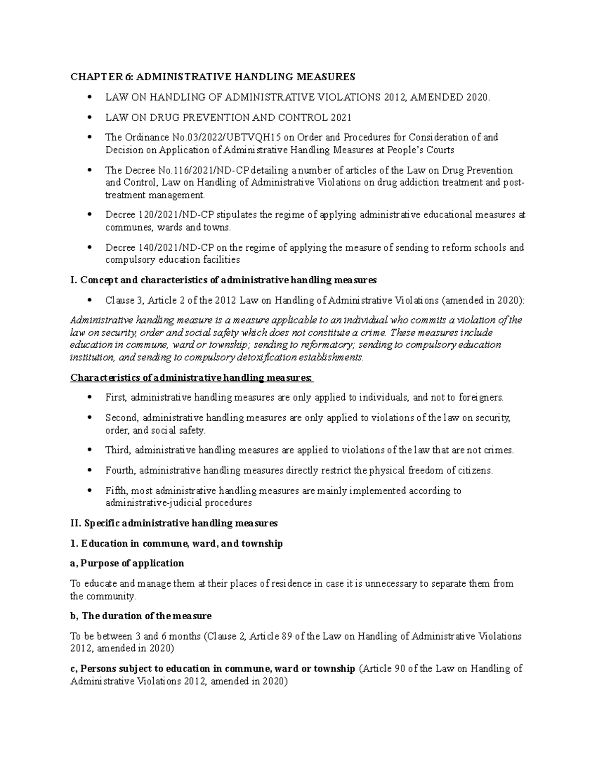 CHAPTER 6: ADMINISTRATIVE HANDLING MEASURES IN LAW (2012, 2020) - Studocu