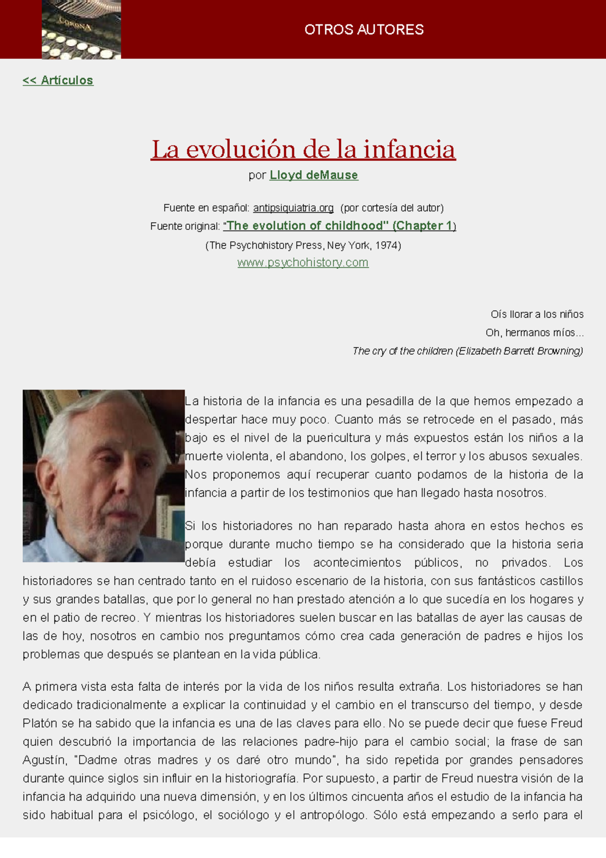 Evolución de la Infancia: Análisis Psicohistórico por Lloyd deMause ...